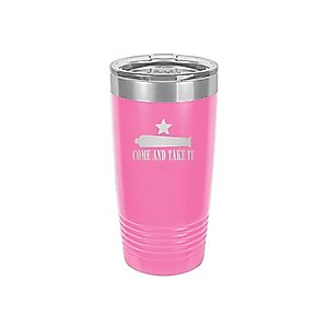 Rogue River Tactical Come and Take It Gonzales Texas Flag 20 Oz. Stainless Steel Travel Tumbler Mug Cup w/Lid Vacuum Insulated Hot or Cold (Pink)