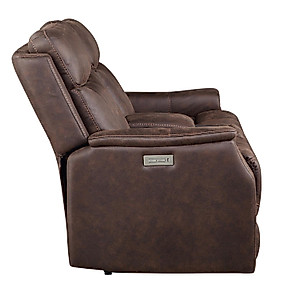 Steve Silver Co Walnut Nubuck Leatherette Power Loveseat with Hidden Storage, USB Port, and Dual Cupholders Love Seats, 74 x 41 x 41, Brown