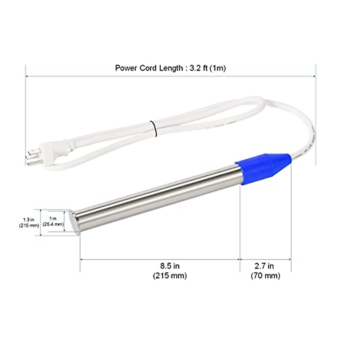 1000W Stainless Steel Fully Submersible Bucket Water Heater, 100% Waterproof, Heating a Small Volume of Water, Slim Design, Easy Carry Handle, Simple to use