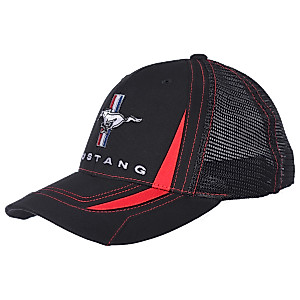 Checkered Flag Men's Ford Mustang Cap Adjustable Black Trucker Hat
