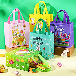 Easter Tote Bags with Handles Bunny Non Woven Bags Reusable Easter Bags with Handles Easter Bags Bulk Easter Grocery Shopping Bag Kitchen Reusable Grocery Bags for Easter Party Favors (40 Pieces)