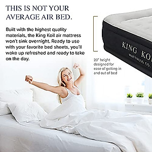 King Koil Luxury Air Mattress Queen with Built-in Pump for Home, Camping & Guests - 20” Queen Size Inflatable Airbed Luxury Double High Adjustable Blow Up Mattress, Durable Portable Waterproof