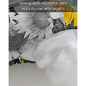 Recliner Head Pillow Ledge Loungers Chair Pillows with Insert 2 Yellow Sunflowers Black and White Background Lumbar Pillow with Adjustable Strap Outdoor Waterproof Patio Pillows for Beach Pool, 2 PCS