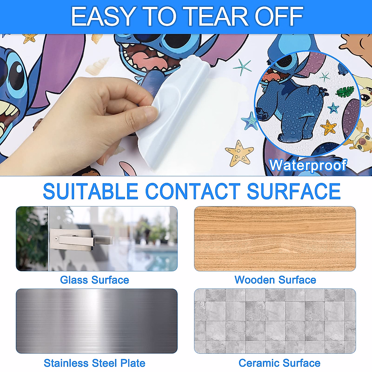 2 Sheets Cartoon Wall Decals, Large Removable Waterproof Peel and Stick Wall Stickers Ideal for Boys Girls Bedroom Bathroom Living Room Nursery Playroom Wall Decor