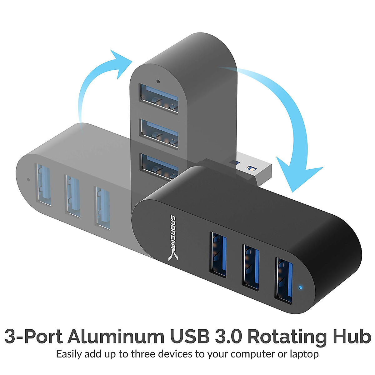 SABRENT Premium 3 Port Aluminum Mini USB 3.0 Hub [90°/180° Degree Rotatable] (HB-R3MB)