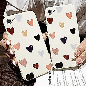 LLZ.COQUE for iPhone SE Case 2020/2022, iPhone 7 Case iPhone 8 Phone Case Cute for Women Girls Matte Love-Hearts Pattern Design Soft Liquid Silicone Shockproof Protective Cover 4.7 inch - Beige