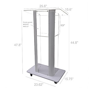 FixtureDisplays Clear Acrylic Plexiglass Podium Curved Steel Sides Church Pulpit School Lectern Debate Funeral Home Conference 14310-NF