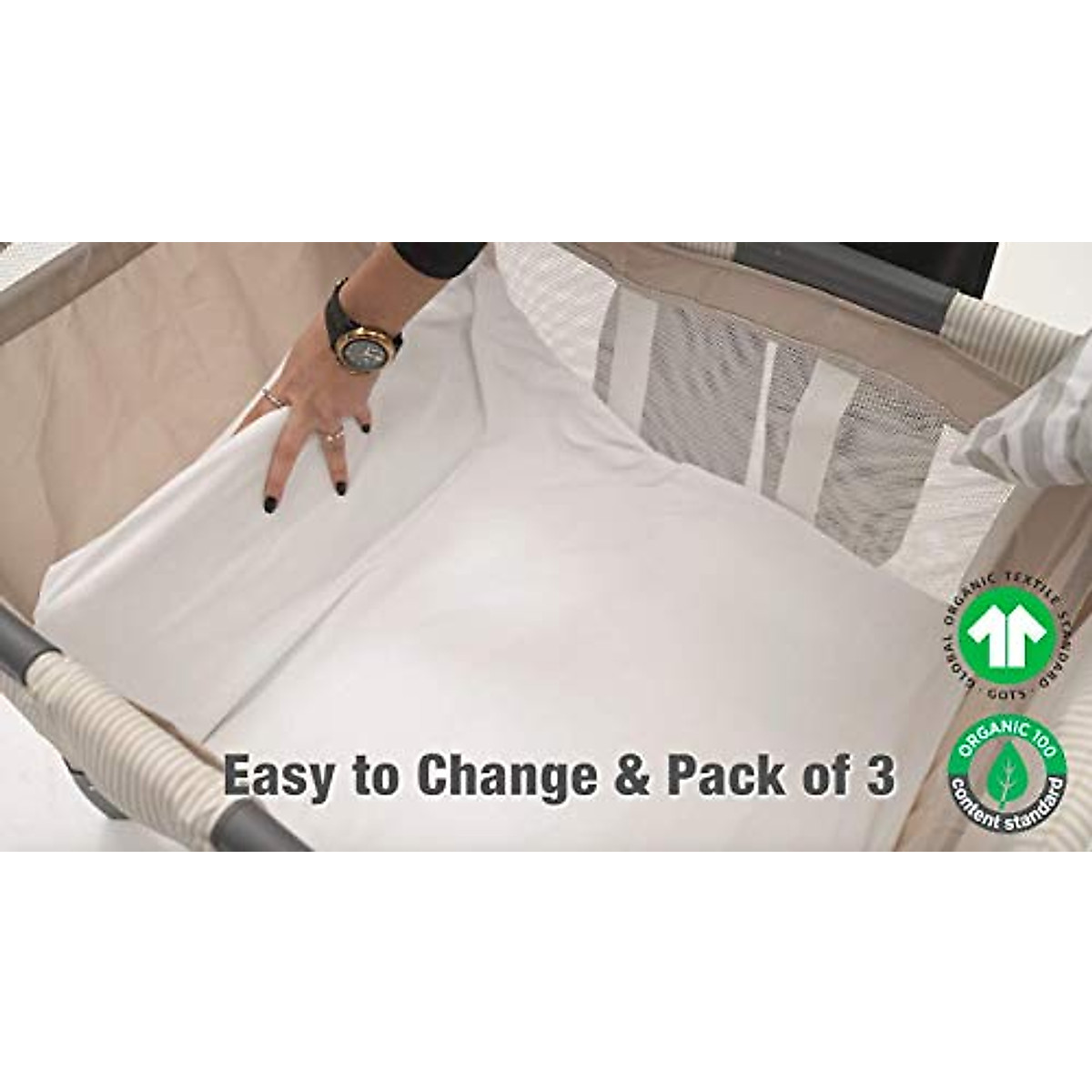 ORGANICKID Bassinet Sheets Fitted GOTS Certified Organic Cotton Non-Distracting Design Pack of 3