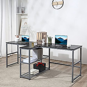 HOMCOM 83" Two Person Computer Desk with 2 Storage Shelves, Double Desk Workstation with Book Shelf, Long Desk Table for Home Office, Black