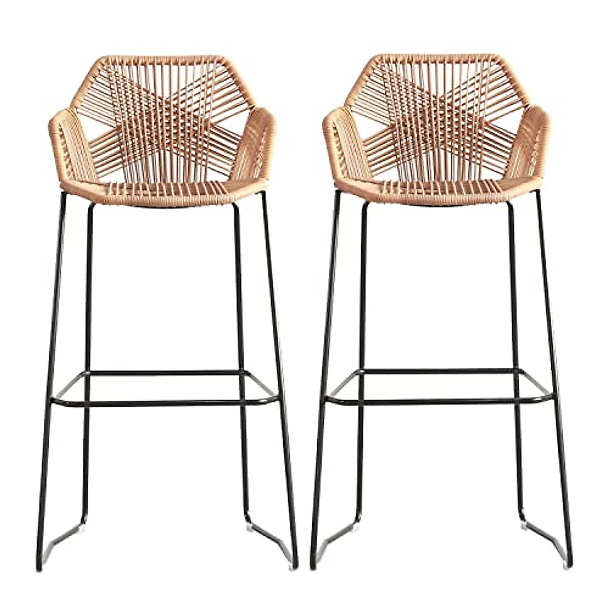 LAOHETLH Beige Rattan Bar Stool Bar Chairs Set of 2 Comfortable Simple and Beautiful Counter Chair Home Décor Rattan Barstools Chair with Footrest & Back