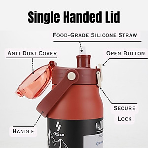 Insulated Water Bottle, 44 oz Thermos with Handle, Stainless Steel Water Bottle with Straw, Ozizo Thermos with Leakproof Lid