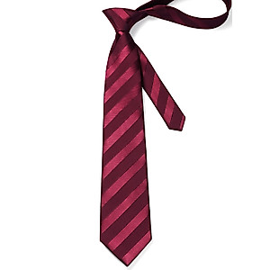HISDERN Ties for Men Red Tie and Handkerchief Set Maroon Striped Business Formal Woven Burgundy Pocket Square Necktie Wedding College Christmas