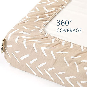 GRSSDER Soft Muslin Crib Sheet 2 Pack, 100% Cotton Crib Sheets for Boys and Girls, Fit Standard Crib Mattresses 52" x 28" Safe and Snug, Taupe/Stripe