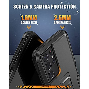 AMRHINO for Samsung Galaxy S21 Ultra Case with Built-in Screen Protector & Kickstand & S Pen Holder & Rugged Belt-Clip, Full-Body Heavy Duty Phone Case for Samsung S21 Ultra 5G 6.8 inch, Black