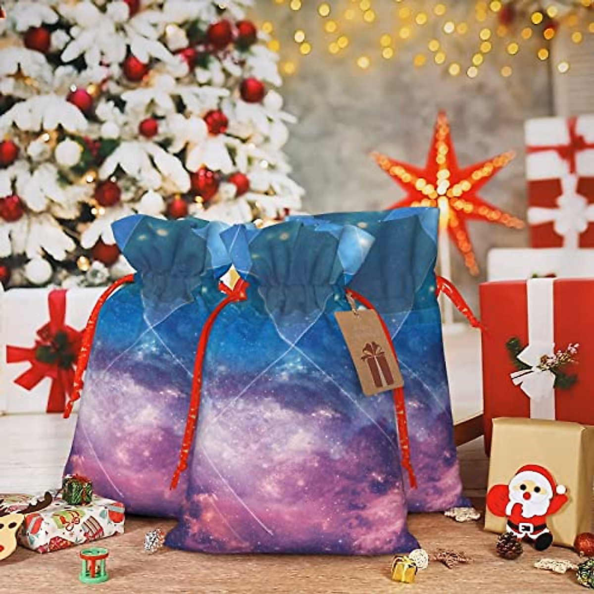 Drawstrings Christmas Gift Bags Galaxy-Sky-Green-Triangle Presents Wrapping Bags Xmas Gift Wrapping Sacks Pouches Medium