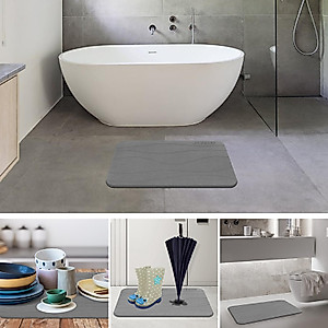 JIZEUO Stone Bath Mat, Diatomaceous Earth Shower Mat, Non-Slip Super Absorbent Quick Drying Bathroom Floor Mat，2 Pack, Grey