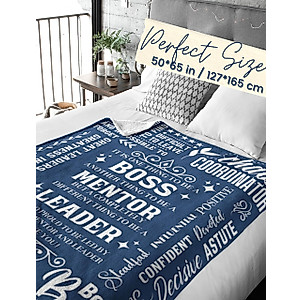 Boss Gifts from Employees, Bosses Day Gifts for Men, Bed Flannel Plush Throw Blankets (50"x 65") Christmas Office Gift Idea on Boss Day, Birthday, Appreciation, Retirement, Mentor Leader-Blue