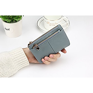 ZOOEASS Coin Purse Women Genuine Leather Zip Mini Purse With Key Ring Triple Zipper Card Holder Wallet (Blue)