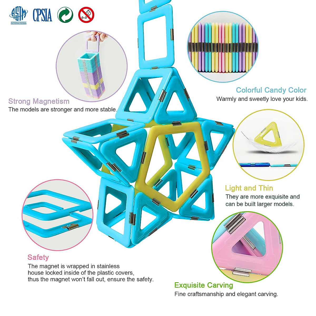 MAGBLOCK 102 Piece Magnetic Tiles Toys for 3 4 5 Year Old Girls Boys, Castle Magnet Toy Building Block for Kids Toddlers, Magnetic Blocks Montessori STEM Toys for Toddler Girls Gifts