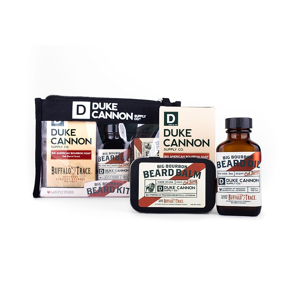 Duke Cannon Supply Co. Big Bourbon Beard Kit for Men - 1.6 oz. Beard Balm & 3 oz. Oil, 10 oz. Bourbon Soap, Premium Grooming Set