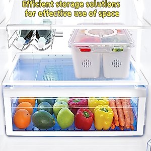 Fruit Containers for Fridge，Fresh Food Containers for Refrigerator，Fruit Containers for Fridge Keep Fresh，Food Box Container with 3 Removable Colanders for Berry，Vegetable, Refrigerator Organizer Bins