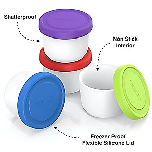 BALCI - 8oz Mini Ice Cream Containers with Silicone Lids (Set of 4) - Freezer Food Storage Containers, Reusable, LeakProof, For Homemade IceCream Containers - Blue. Red, Green, Purple