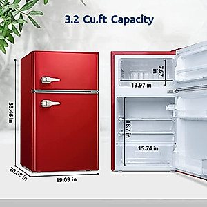 Havato 3.2 Cu.Ft Mini fridge with Freezer, Double Door Compact Refrigerator, Retro Mini Refrigerator for Dorm, Office, Bar, RV, Bedroom(Red)