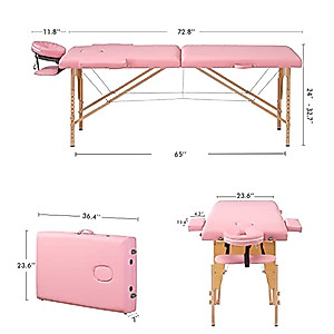 PrimeZone Pink Massage Table Portable - 2 Folding Lash Bed with Carrying Case & Face Cradle for Eyelash Extensions, Spa, Facial, Hight Adjustable Tatto Table, 84" x 32"