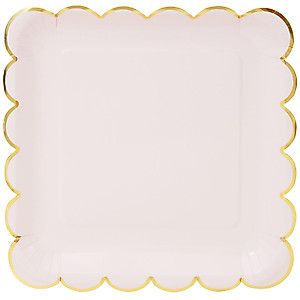 Sparkle and Bash Pastel Paper Plates with Scalloped Gold Foil (9 Inches, 48 Pack)