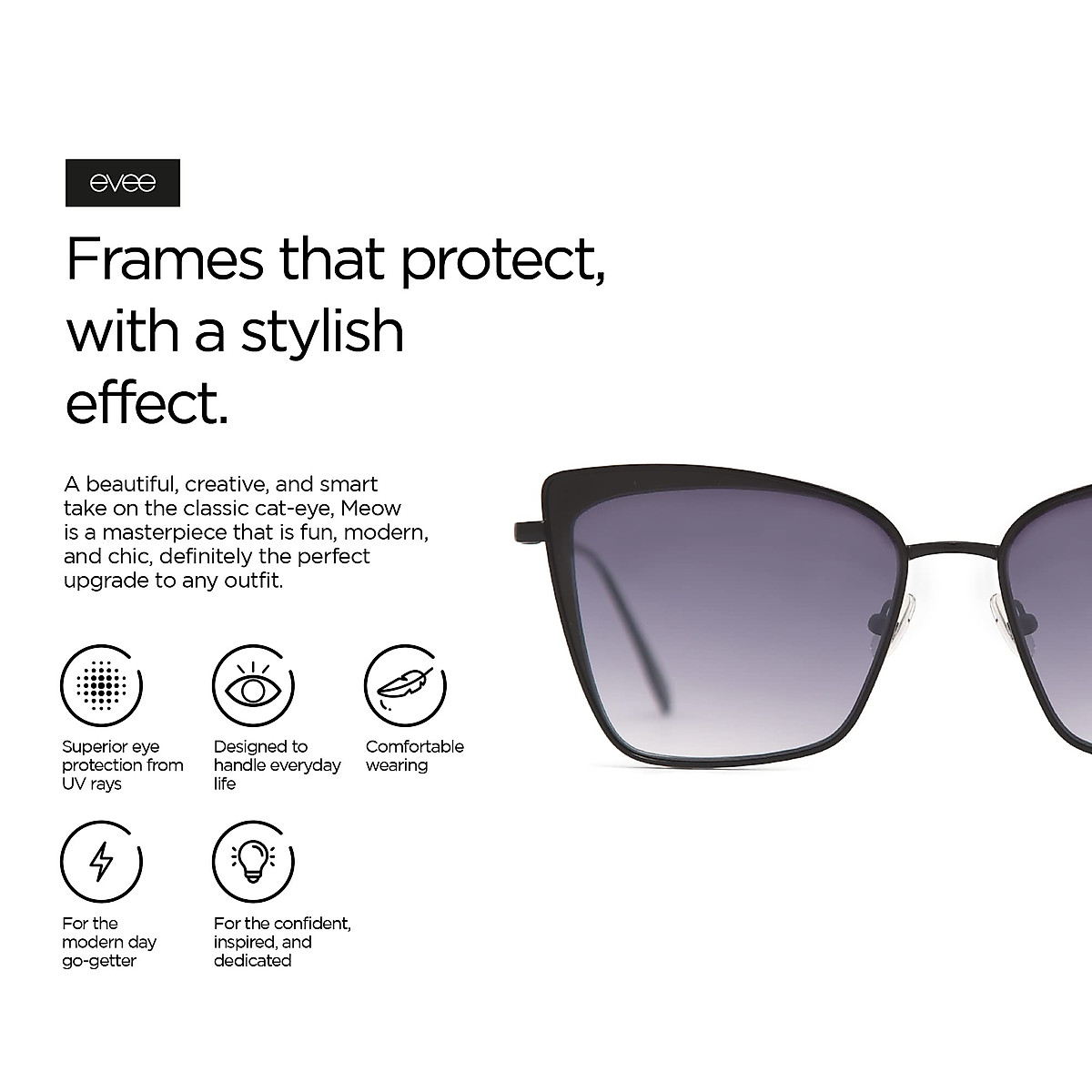 EVEE Cat Eye Sunglasses For Women with Reflective Lenses and Metal Frame - Black Cat Eye Sunglasses - (Meow)