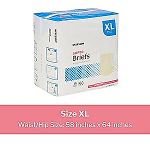 McKesson Super Briefs, Incontinence, Moderate Absorbency, XL, 15 Count, 4 Packs, 60 Total