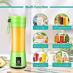 Portable Blender, 6-Blade Cutter ,Handheld Fruit Squeezer Smoothie Blende, Personal Size Blenders with USB Rechargeable Mini Fruit Juice Mixer, Mini Juicer Smoothie Blender Bottles Travel 380ML (Green)