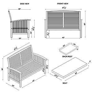 Lyndon Eucalyptus Wood Outdoor 2-Seat Bench with Cream Cushions, Weather-Resistant, Durable, Perfect for Patio and Garden, Coordinating Pieces Available, 48 in. W x 28 in. D x 35 in. H