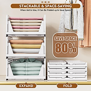 SNSLXH 5 Pack Stackable Closet Organizer Box, Multifunctional & Foldable Closet Storage Basket for Bathroom Kitchen Laundry Room Wardrobe Storage, Space-Saving Clothes Storage Drawer Organizer, White