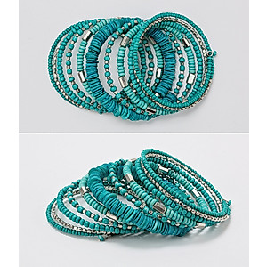 SPUNKYsoul Handmade Bohemian Coil in Aqua Teal and Silver Bracelet for Women Collection