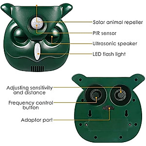 Ultrasonic Cat Deterrent, Outdoor 5 Modes Solar Powered Deterrent Device with Motion Sensor and Flashing Light, IP44 Waterproof Device for Garden, Farm, Yard, Dogs, Cats, Birds and More