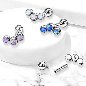 Pierced Owl 16G G23 Implant Grade Titanium Triple Synthetic Opal Cartilage Helix Stud Earring (White)