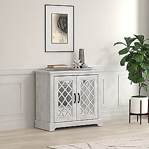 Galano Millicent 2 Door Sideboard, Buffets & Sideboards, Storage Cabinet, Credenza for Living Room, Buffet Cabinet with Storage, Acrylic Mirror, Black with Knotty Grey Oak