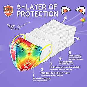 MISSAA KN95 Face Masks for Kids 30 Pcs, 5 Layers Disposable Protective Mask Small Size with Elastic Earloops for Children Boys Girls School Indoor Outdoor Use, Tie-dye