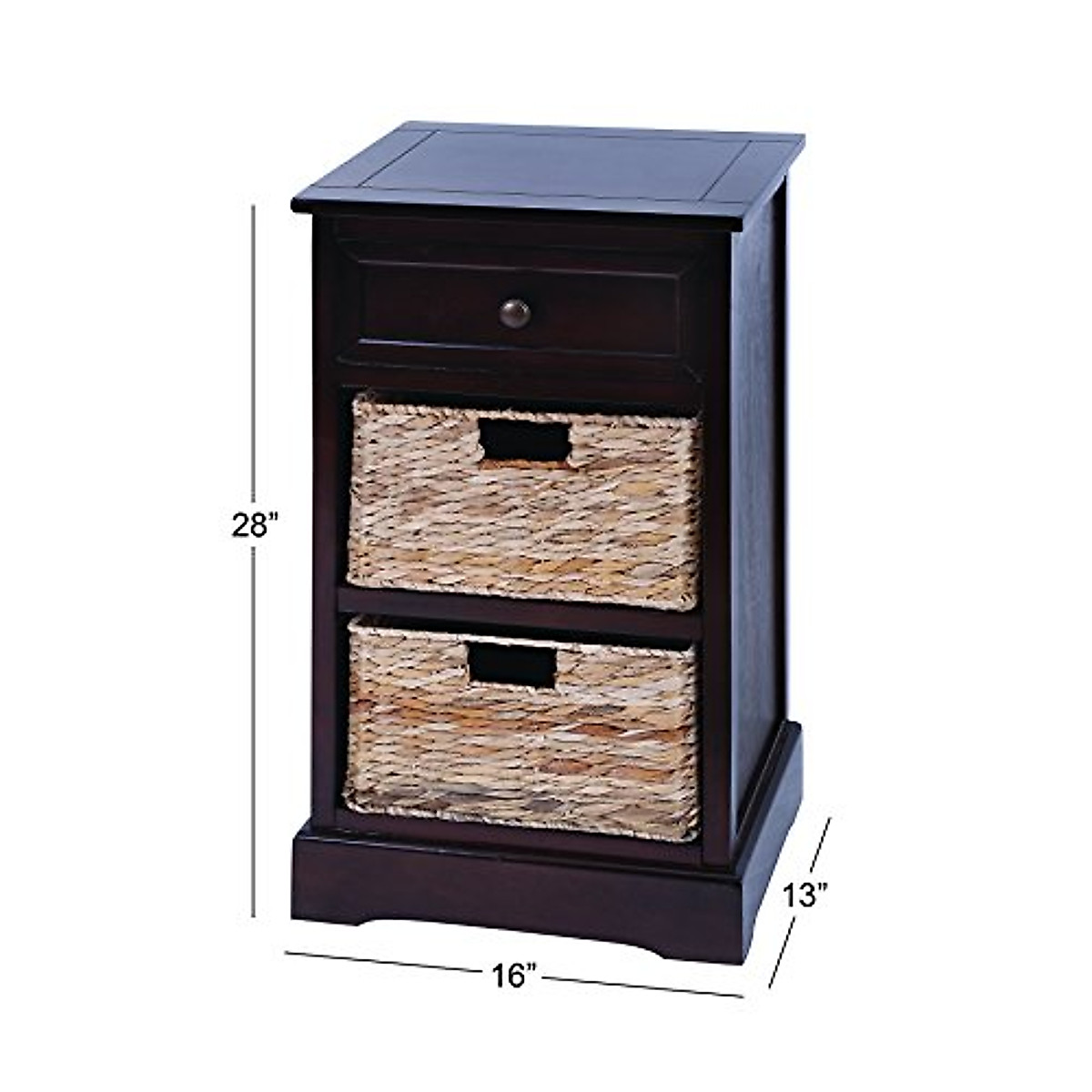 Deco 79 Wood 2 Baskets and 1 Drawer Storage Unit, 16" x 13" x 28", Brown
