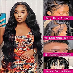 Smilulu 26 Inch 13x4 HD Lace Front Wigs Human Hair 180% Density Body Wave Lace Front Wigs Human Hair Pre Plucked 13x4 Hd Lace Frontal Wigs Human Hair Hd Lace Front Wigs for Black Women Human Hair
