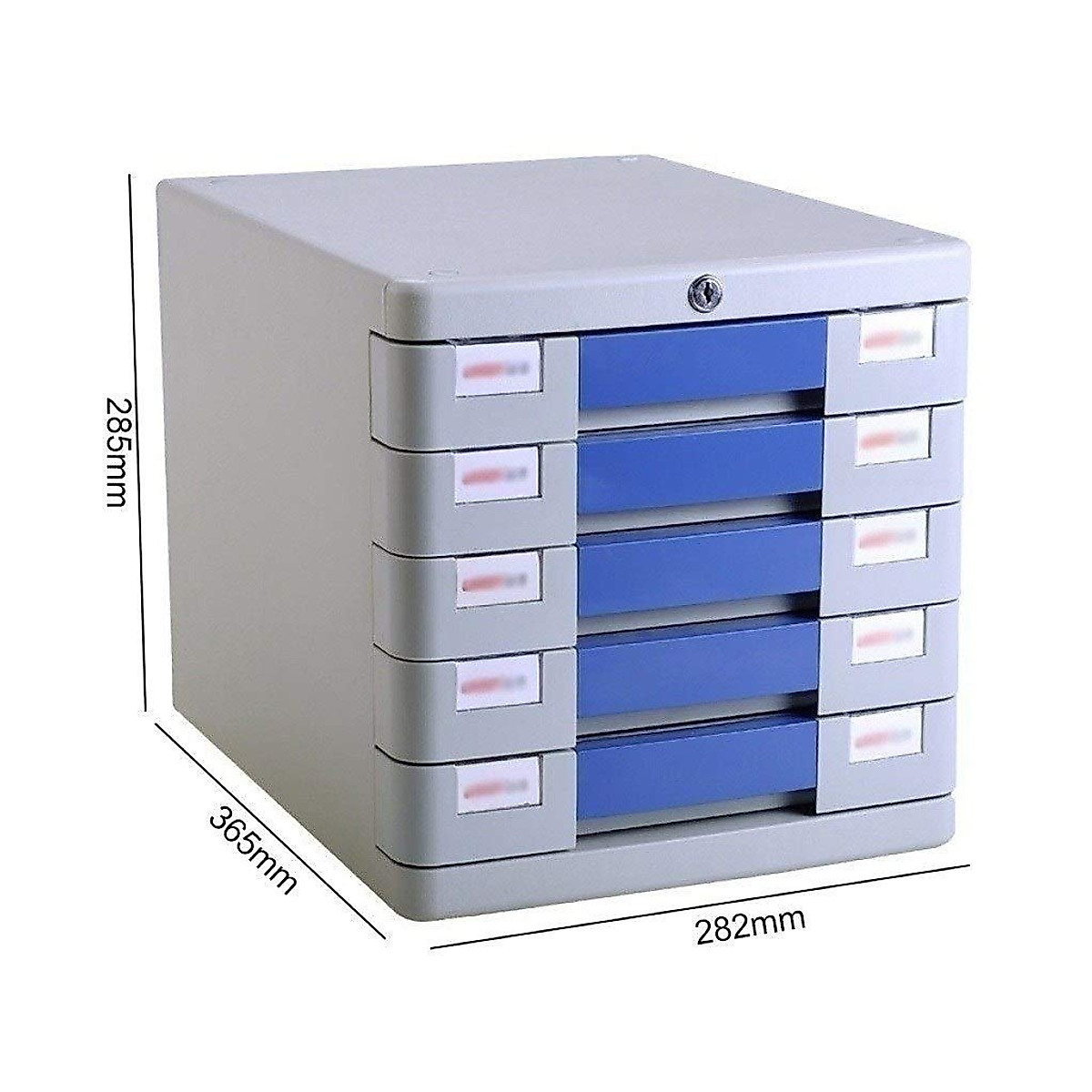 Flat File Cabinet,Desktop Lock Plastic Drawer Storage Organization, with Blank Label and 5 Drawers-Blue