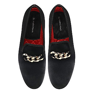 ELANROMAN Men's Velvet Loafers Fashion Gold Chain Penny Slip on Party Wedding Prom Shoes Black US 7