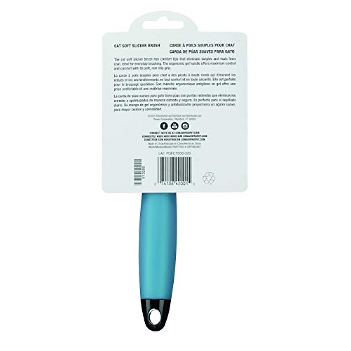 CONAIRPRO Dog & Cat Cat Soft Slicker Brush, Cat Brush for Shedding, Removes Tangles, Mats & Loose Hair, Soft Coated Pins for Gentle Brushing, Memory Gel Grip Handle