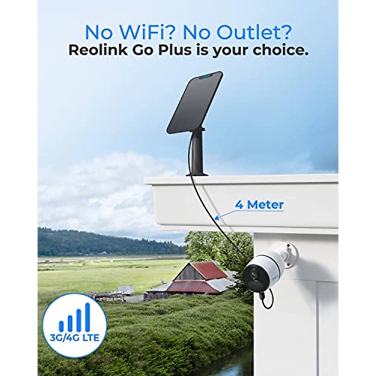 REOLINK 4G LTE Cellular Security Camera Outdoor, Wireless Solar Powered Rechargeable Battery, 4MP Night Vision, Smart Person/Vehicle Detection, Time Lapse, No WiFi Needed, Go Plus with Solar Panel