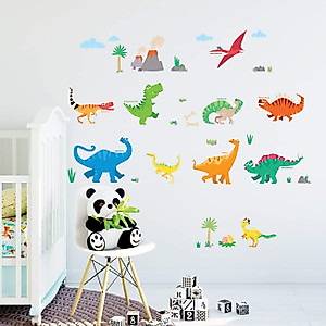 DECOWALL DWL-1805N Colourful Dinosaur Kids Wall Stickers Wall Decals Peel and Stick Removable Wall Stickers for Kids Nursery Bedroom Living Room décor