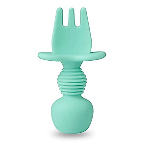 PandaEar Silicone Suction Plate for Baby| Divided Unbreakable Toddler Plate Baby Food Plate with Spoon and Fork, Non-Slip, Non-Toxic, BPA Free, Dishwasher and Microwave Safe (Green)