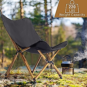 Camping Chair, Folding Chair, Camp Chair, Camping Chairs for Adults, Folding Outdoor Camping Chair, Portable Stool for Fishing Picnic BBQ, Ultra Light Aluminum Frame with Wood Grain Accent, Black