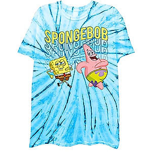 Mens Spongebob Squarepants Classic Shirt - Spongebob, Patrick & Krusty Krab Tie Dye T-Shirt (Blue Dye, XX-Large)