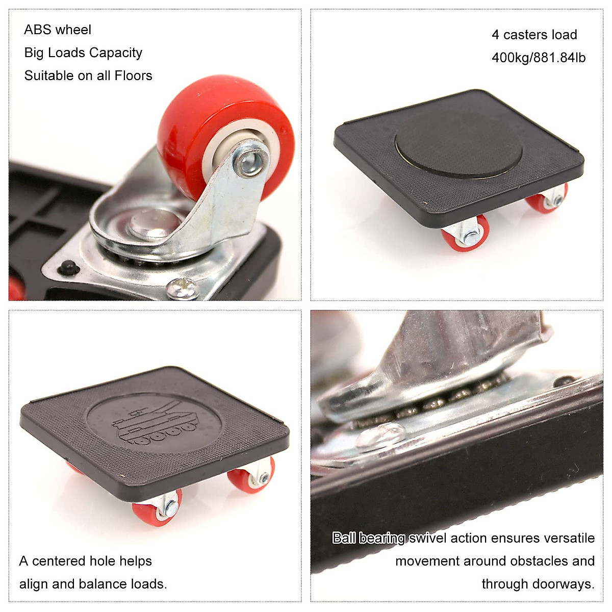 CNQLIS 4 Wheels Moving Dolly with Casters Furniture Dollies Set Lifter and a Pair of Gloves Mover Tool Sets Furniture Movers Ideal for Wood Floors Sofas Bed Safe Load Capacity 350 Lb Black Square